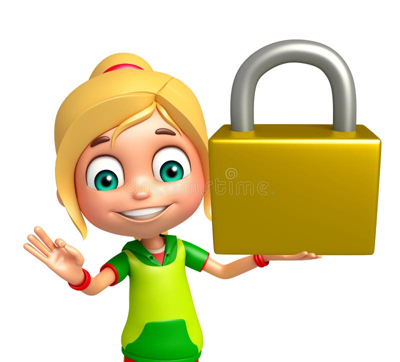 Kid girl with Lock stock illustration. Illustration of class - 77504949