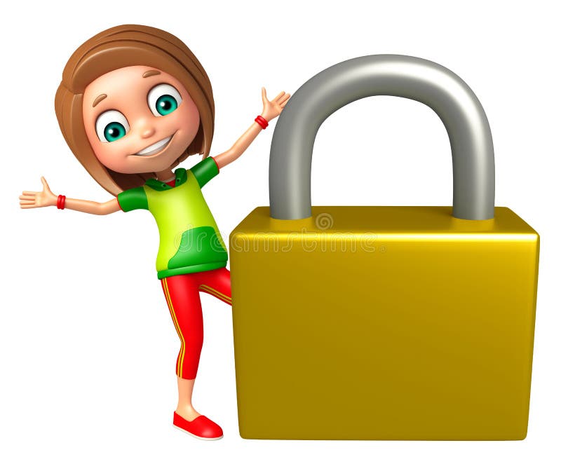 Kid girl with Lock stock illustration. Illustration of student - 77468386