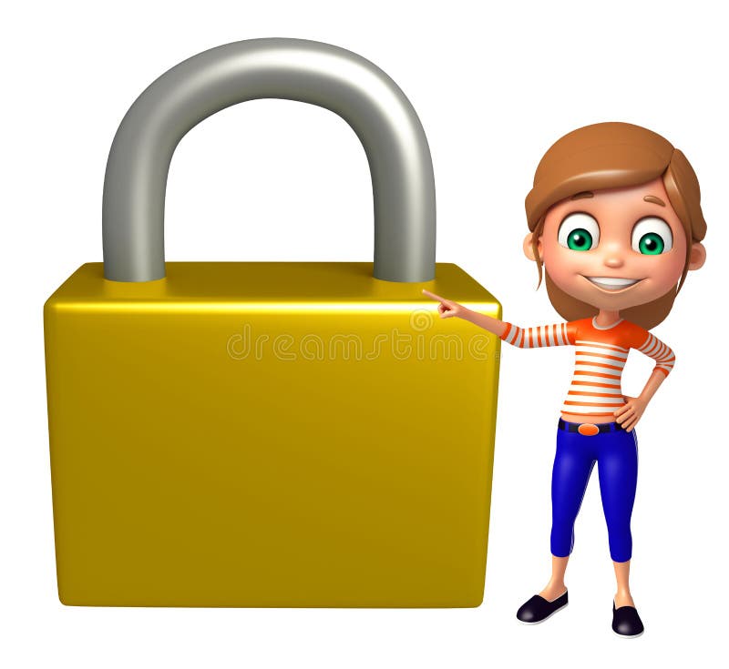 Kid girl with Lock stock illustration. Illustration of student - 77468386