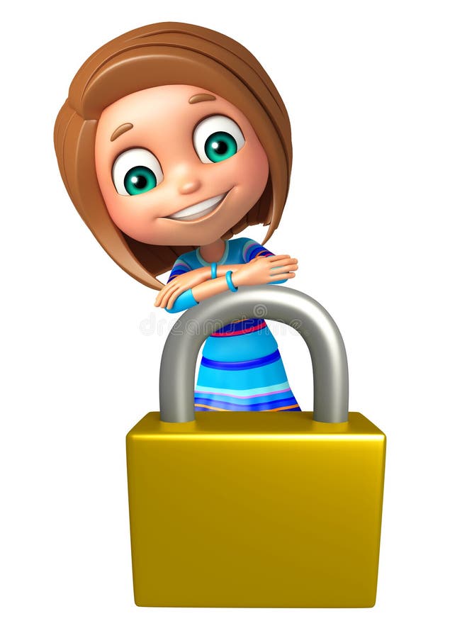 Kid girl with Lock stock illustration. Illustration of young - 77552192
