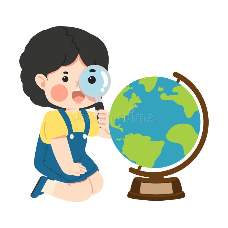 Kid Girl Looking through a Magnifying Glass Globe Stock Vector ...