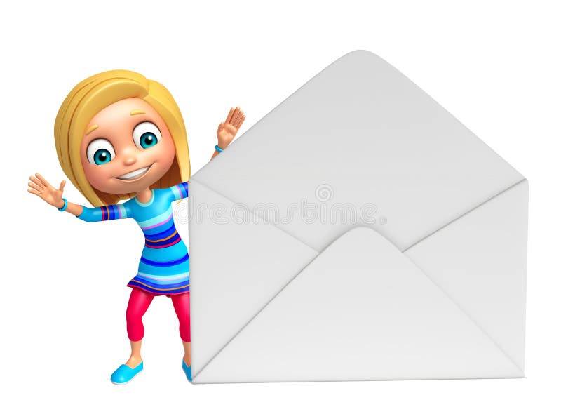 Kid girl with Mail stock illustration. Illustration of happiness - 77495004