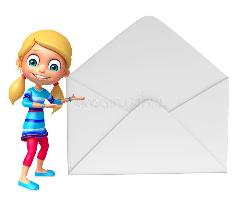 Kid girl with Mail stock illustration. Illustration of education - 77573541