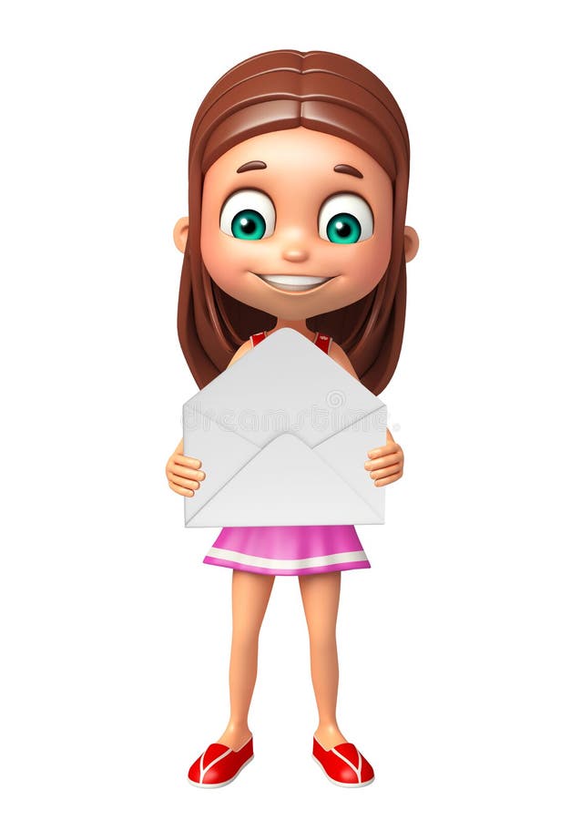 Kid girl with Mail stock illustration. Illustration of read - 77537807
