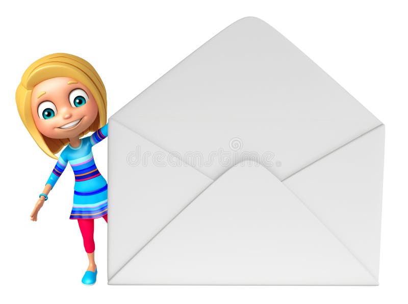 Kid girl with Mail stock illustration. Illustration of grade - 77568523
