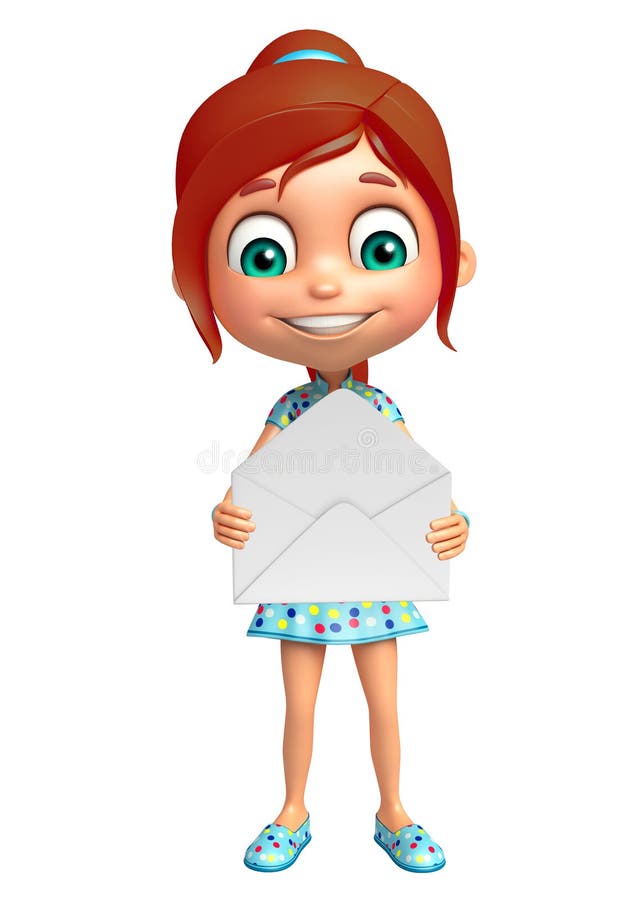 Kid girl with Mail stock illustration. Illustration of education - 77573541
