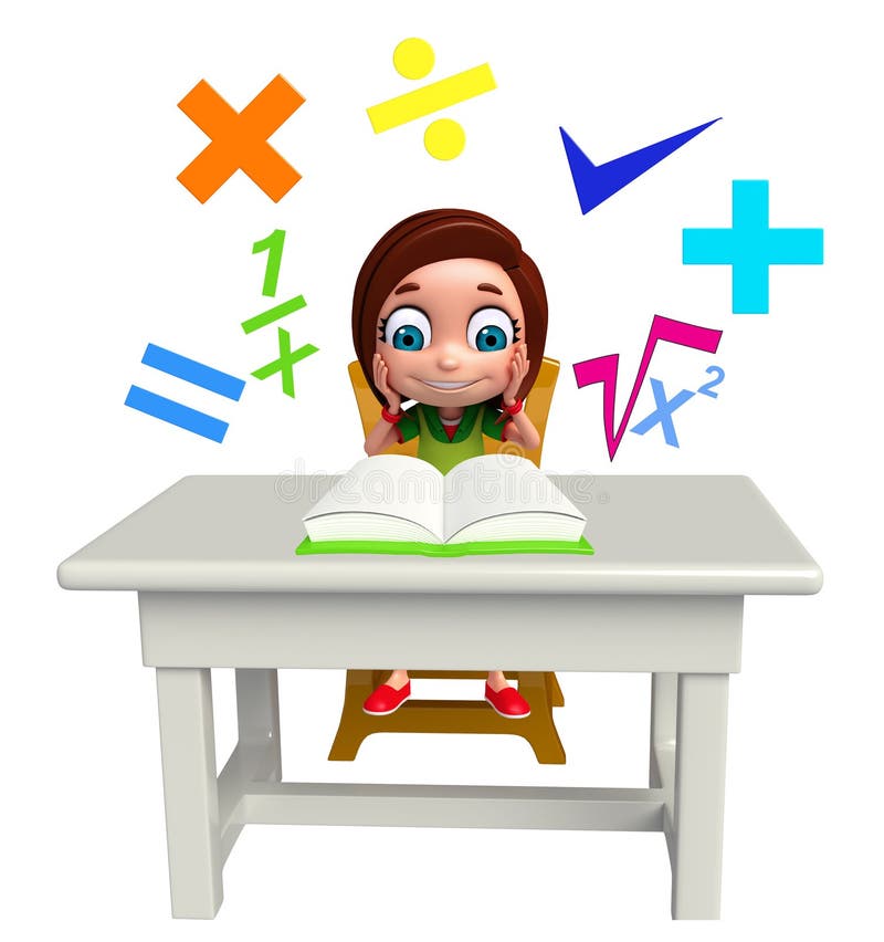 Kid Girl with Math Sign and Book Stock Illustration - Illustration of ...