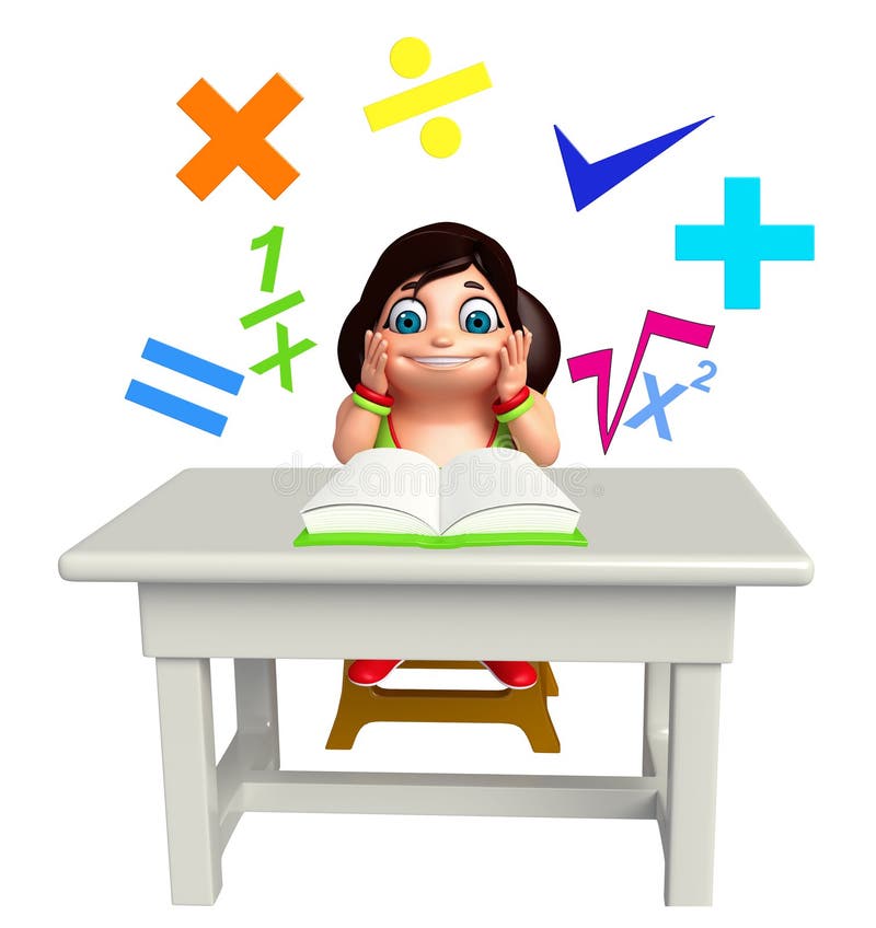 Kid Girl with Math Sign and Book Stock Illustration - Illustration of ...