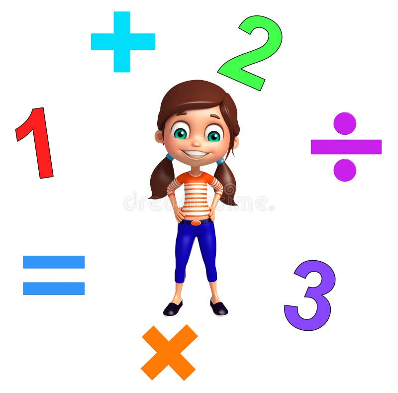 Kid Girl with Math Signs and Digit Stock Illustration - Illustration of ...