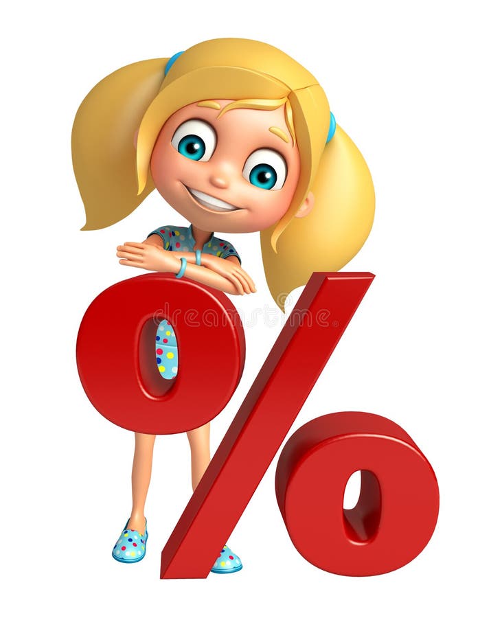 Kid Girl with Percentage Sign Stock Illustration - Illustration of ...