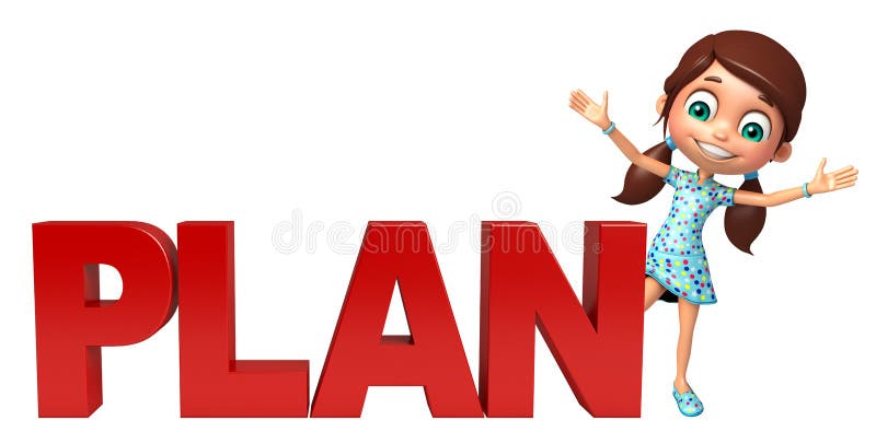 Kid girl with Plan sign stock illustration. Illustration of preschool ...