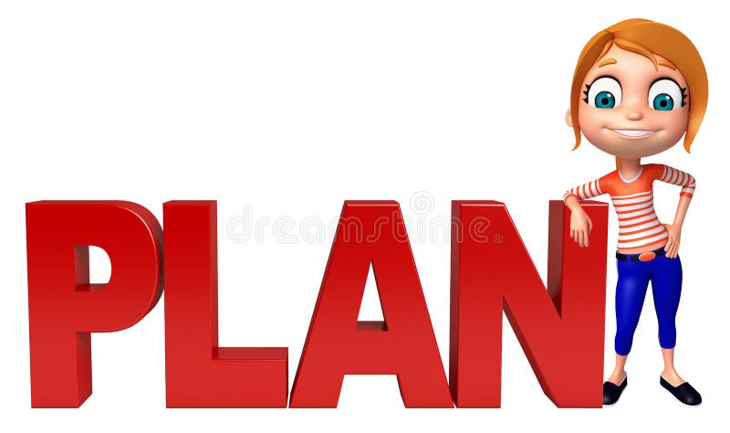 Kid girl with Plan sign stock illustration. Illustration of smile ...