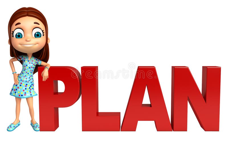 Kid girl with Plan sign stock illustration. Illustration of happy ...