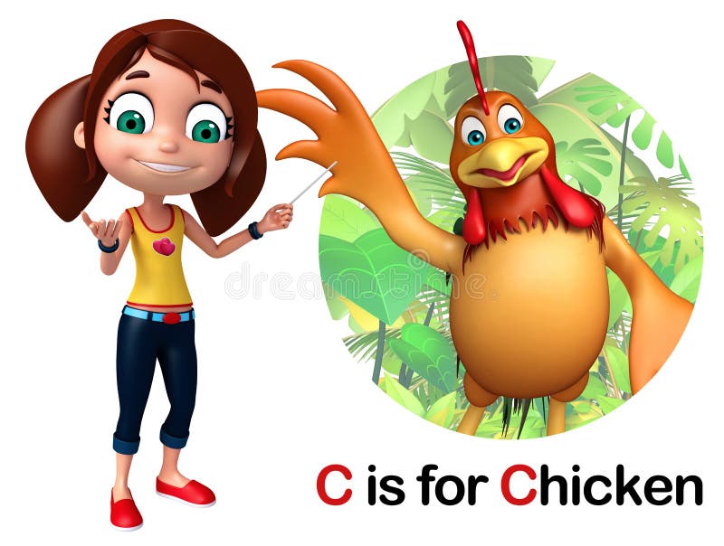 Kid Girl pointing Chicken stock illustration. Illustration of class ...