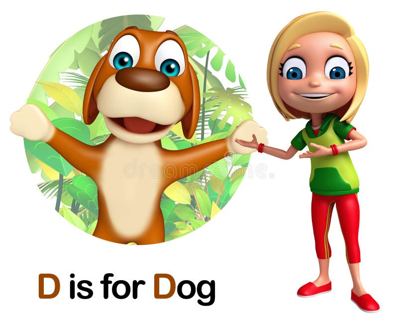 Kid girl pointing Dog stock illustration. Illustration of cute - 77569259