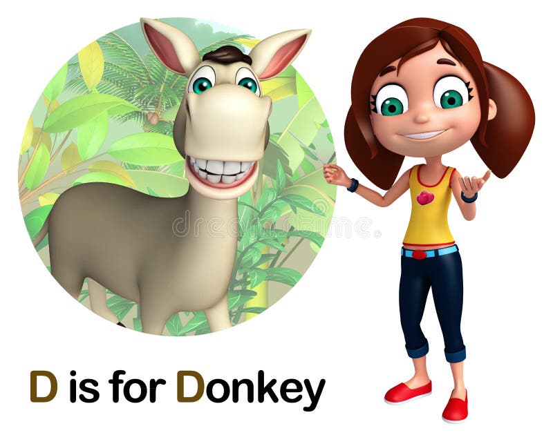 Kid boy pointing Donkey stock illustration. Illustration of educational ...