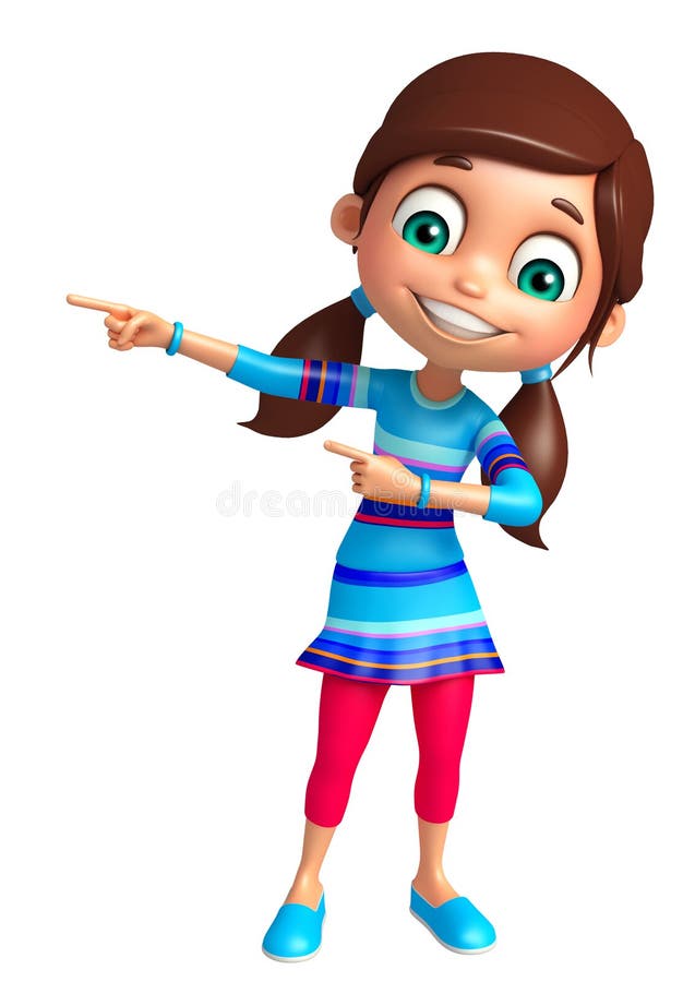 Kid Girl with Pointing Pose Stock Illustration - Illustration of young ...
