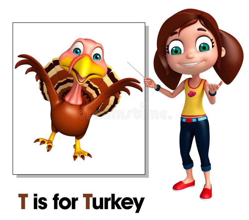 Kid girl pointing Turkey stock illustration. Illustration of study ...