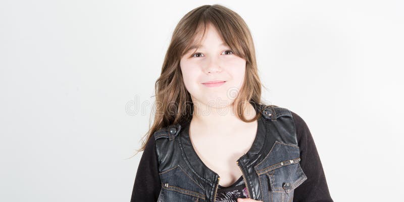 Kid Girl Pose Standing Studio Concept Smiling Stock Photo - Image of ...