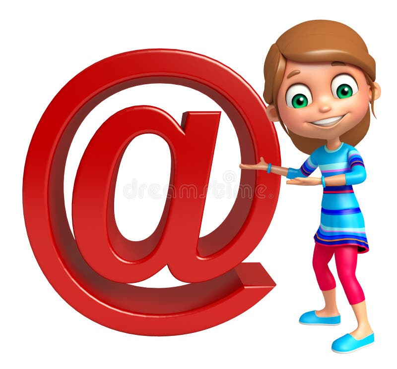 Kid Girl with at the Rate Sign Stock Illustration - Illustration of ...