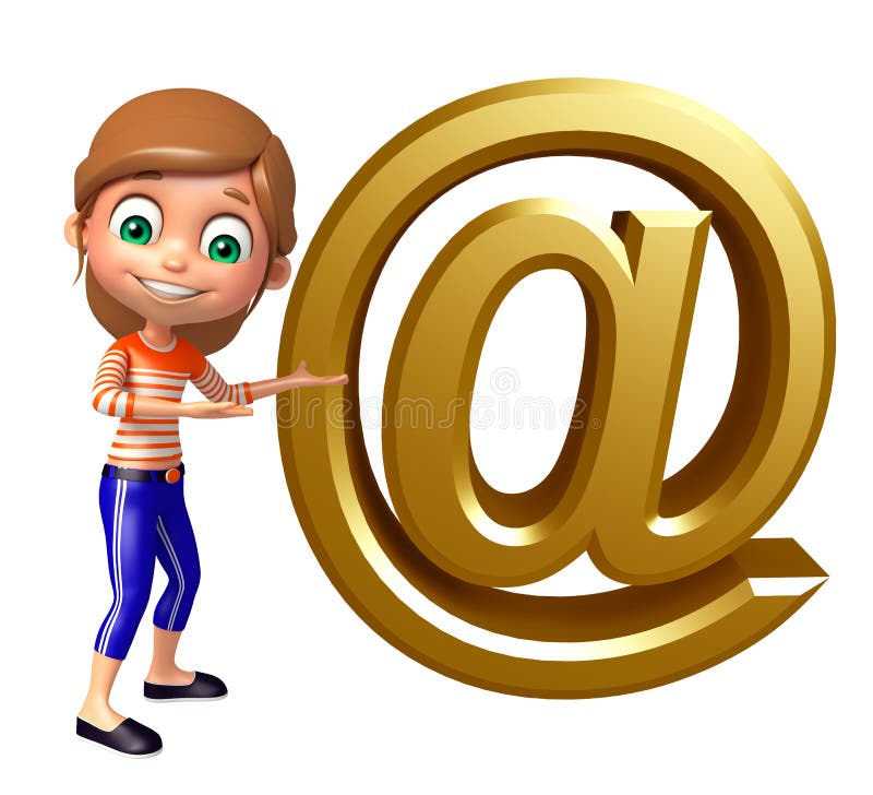 Kid Girl with at the Rate Sign Stock Illustration - Illustration of ...