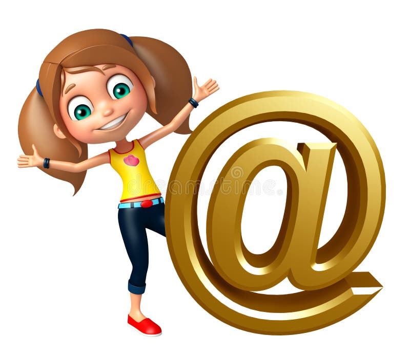 Kid Girl with at the Rate Sign Stock Illustration - Illustration of ...