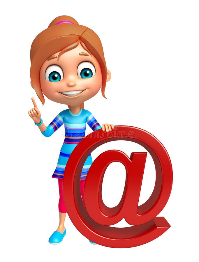Kid Girl with at the Rate Sign Stock Illustration - Illustration of ...