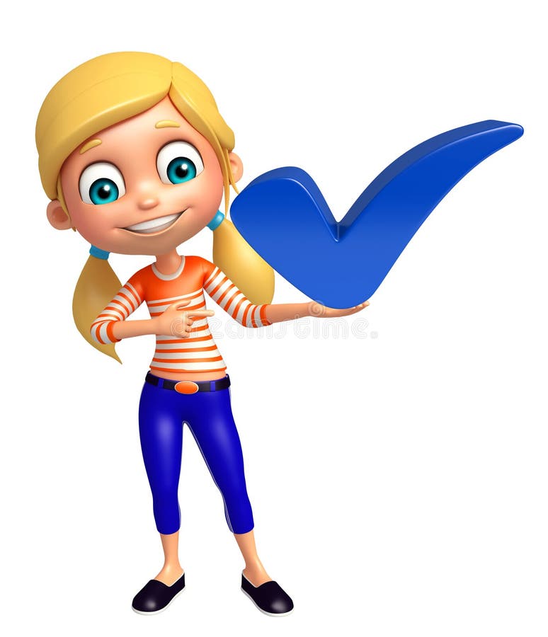 Kid girl with Right sign stock illustration. Illustration of isolated ...