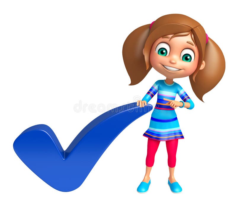 Kid girl with Right sign stock illustration. Illustration of happy ...