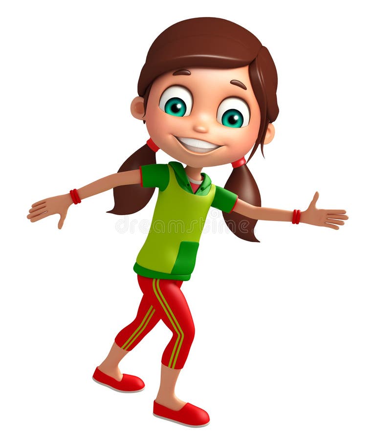 Kid girl with Running pose stock illustration. Illustration of pose ...