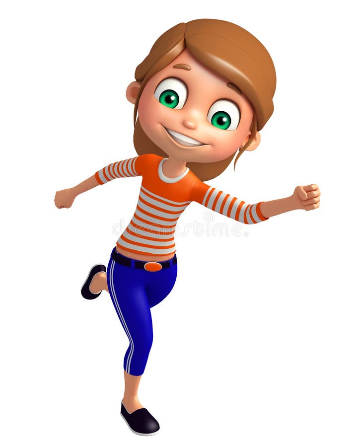 Kid girl with Running pose stock illustration. Illustration of happy ...