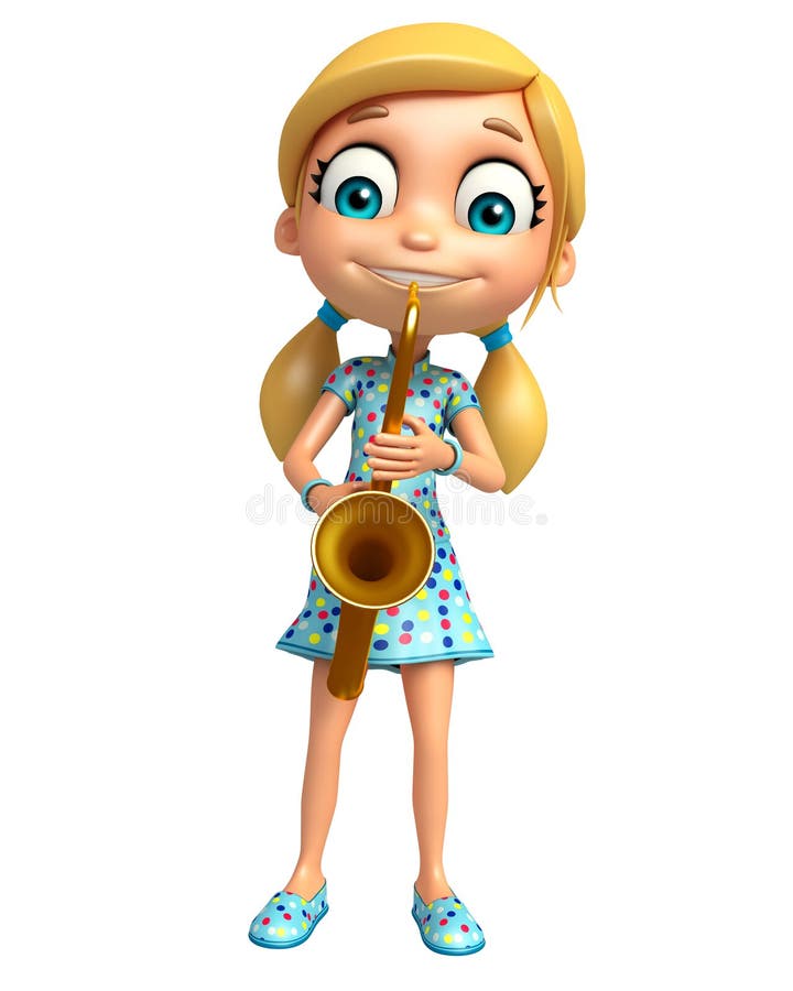 Girl with saxophone stock illustration. Illustration of background ...