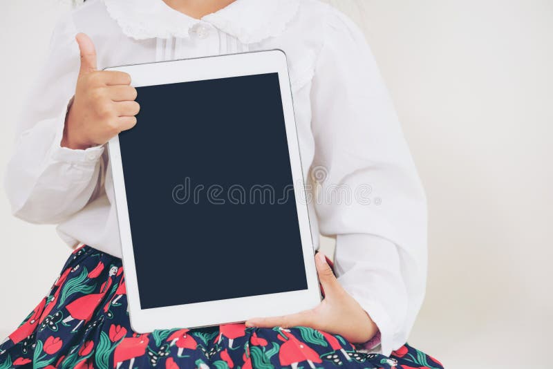Kid Girl Showing Black Screen of Tablet Computer Stock Image - Image of ...