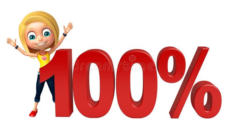 Kid girl with 100 sign stock illustration. Illustration of preschooler ...