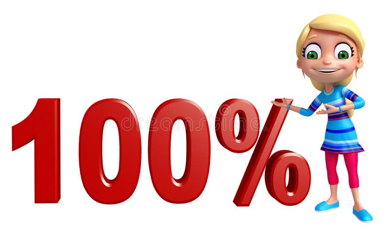 Kid girl with 100 sign stock illustration. Illustration of student ...