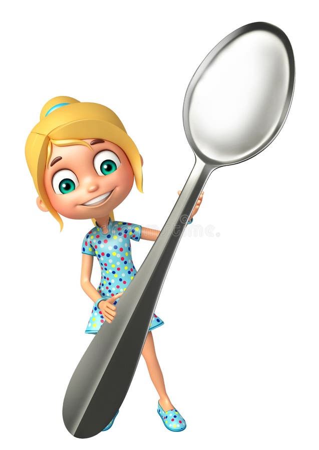 Kid girl with Spoon stock illustration. Illustration of character ...