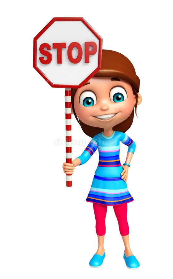 Kid girl with Stop sign stock illustration. Illustration of preschooler ...