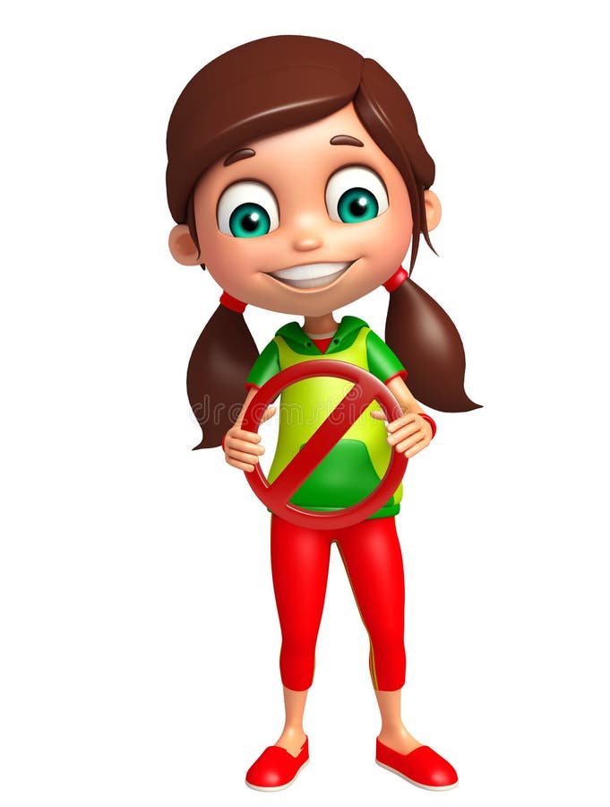 Kid girl with Stop sign stock illustration. Illustration of preschooler ...