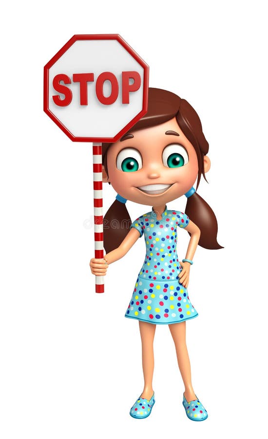 Kid girl with Stop sign stock illustration. Illustration of preschooler ...