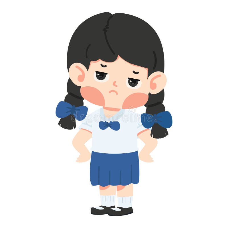 Kid Girl Student with a Bored Expression Stock Vector - Illustration of ...