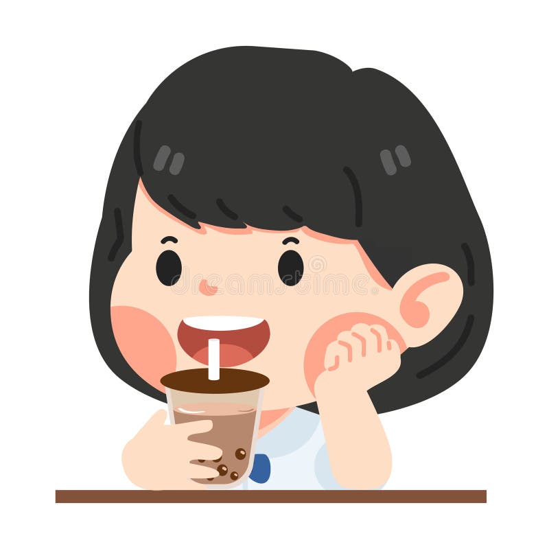 Kid Girl Student Drinking Tea Stock Vector - Illustration of cappuccino ...