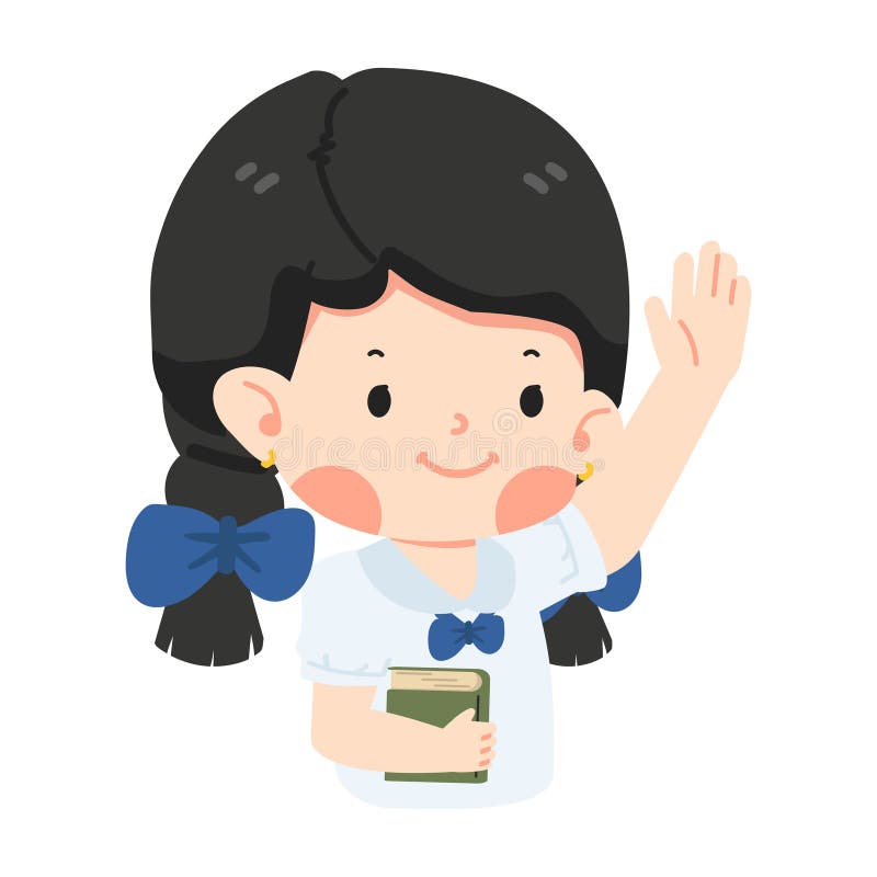 Kid Girl Student Raising Hand Cartoon Stock Vector - Illustration of ...