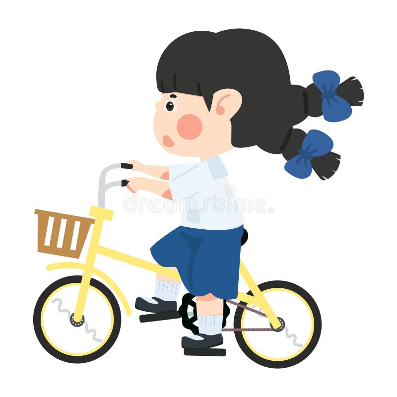 School Girl Riding Bike Stock Illustrations – 337 School Girl Riding ...