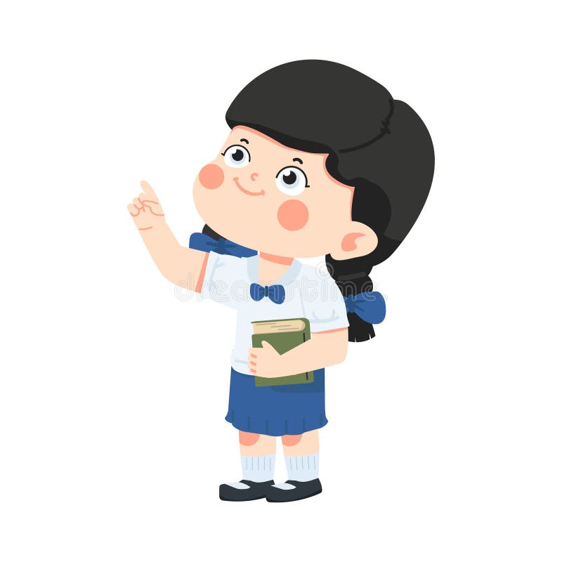 Kid Girl Student in School Uniform Pointing To Something Stock Vector ...