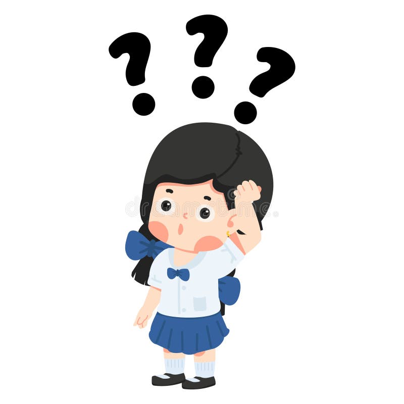 Kid Girl Student is Thinking with Question Stock Vector - Illustration ...