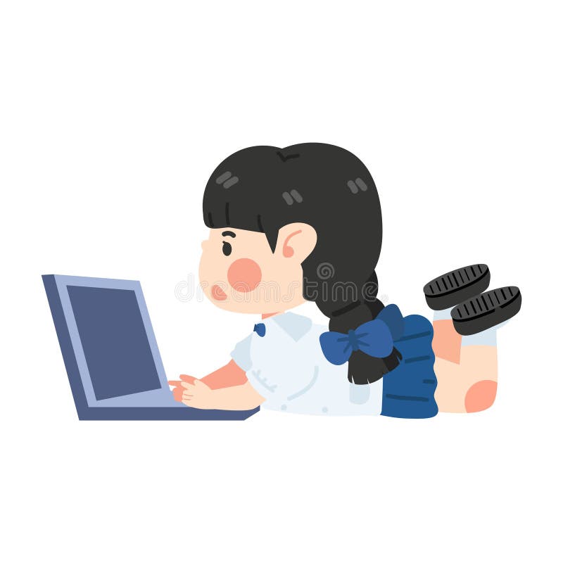 Kid Girl Student Using Laptop Stock Vector - Illustration of learning ...