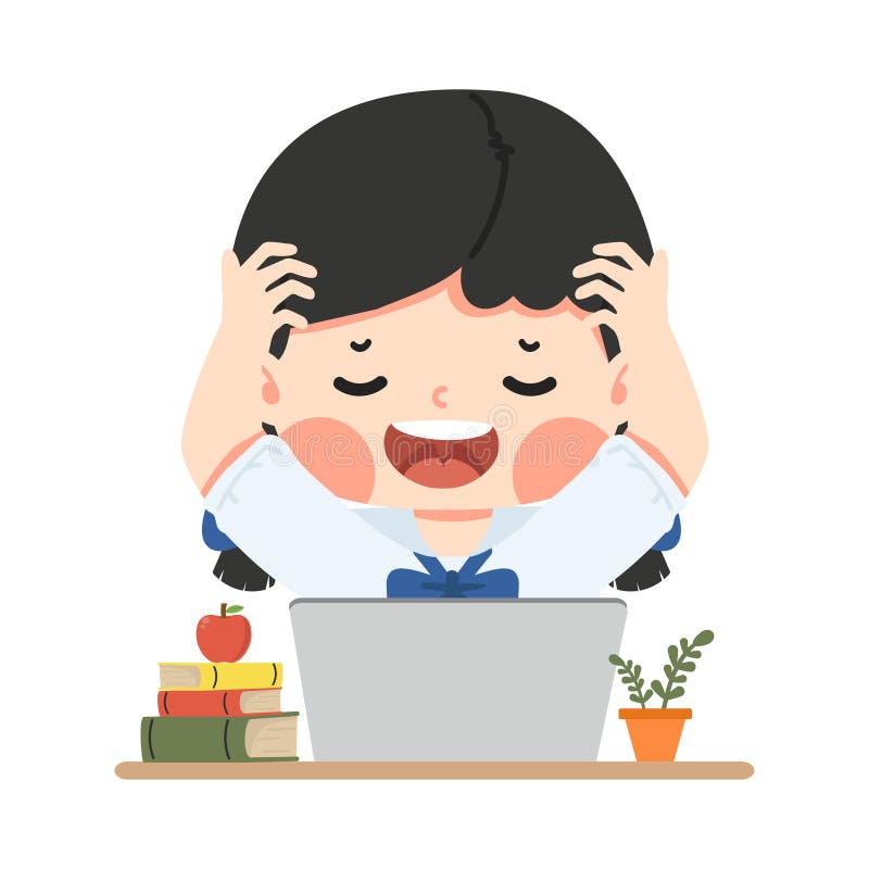 Kid Girl Student Worker is Stressed and Tired Stock Vector ...