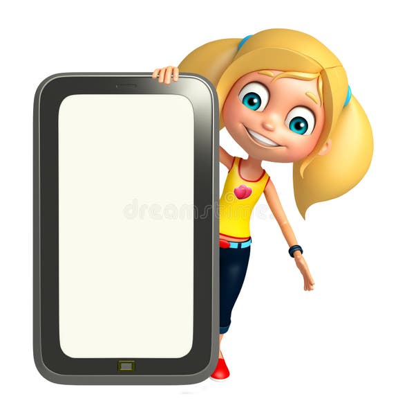 Kid girl with Tab stock illustration. Illustration of girl - 77475267