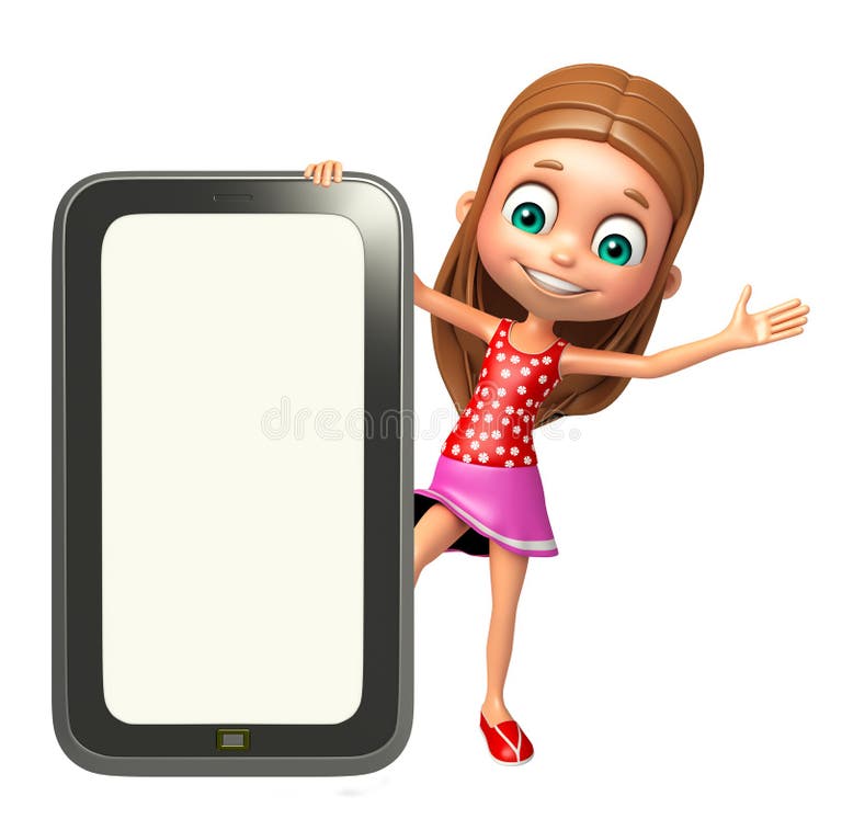 Kid girl with Tab stock illustration. Illustration of girl - 77478980