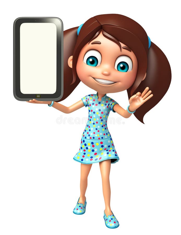Kid girl with Tab stock illustration. Illustration of education - 77501066